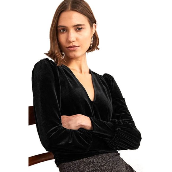 Tops | Boden Vneck Cropped Velvet Long Sleeve Blouse Nwt | Poshmark